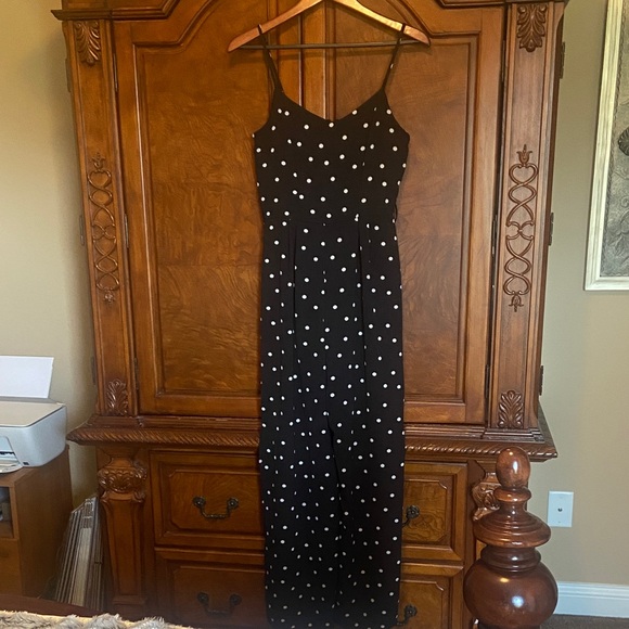 Monteau | Dresses | Monteau Black And White Polka Dot Wide Leg Jumpsuit ...